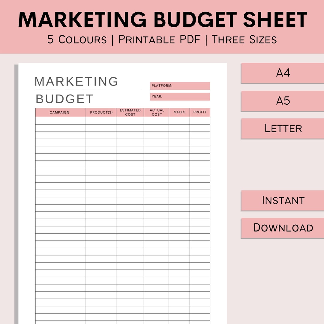 Marketing Budget Sheet | Printable Advertising Budget | Business Cost ...