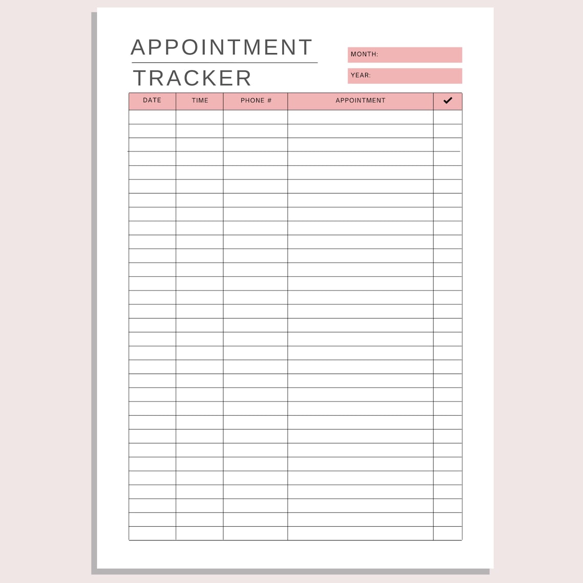 Appointment Tracker, Appointment Organiser, Client Log, Printable ...