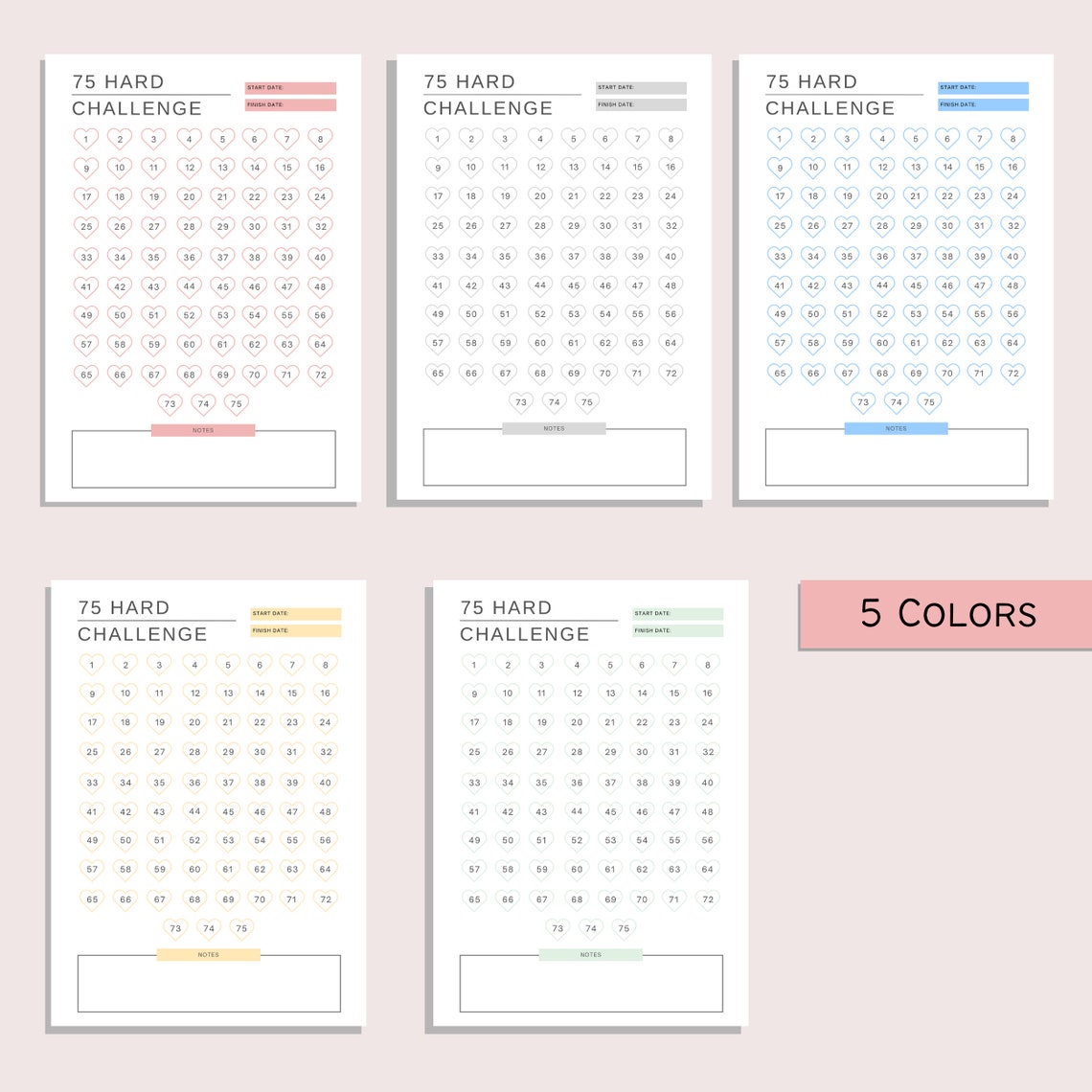Blank 75 Hard Challenge Tracker 75 Day Challenge Lifestyle Motivation ...