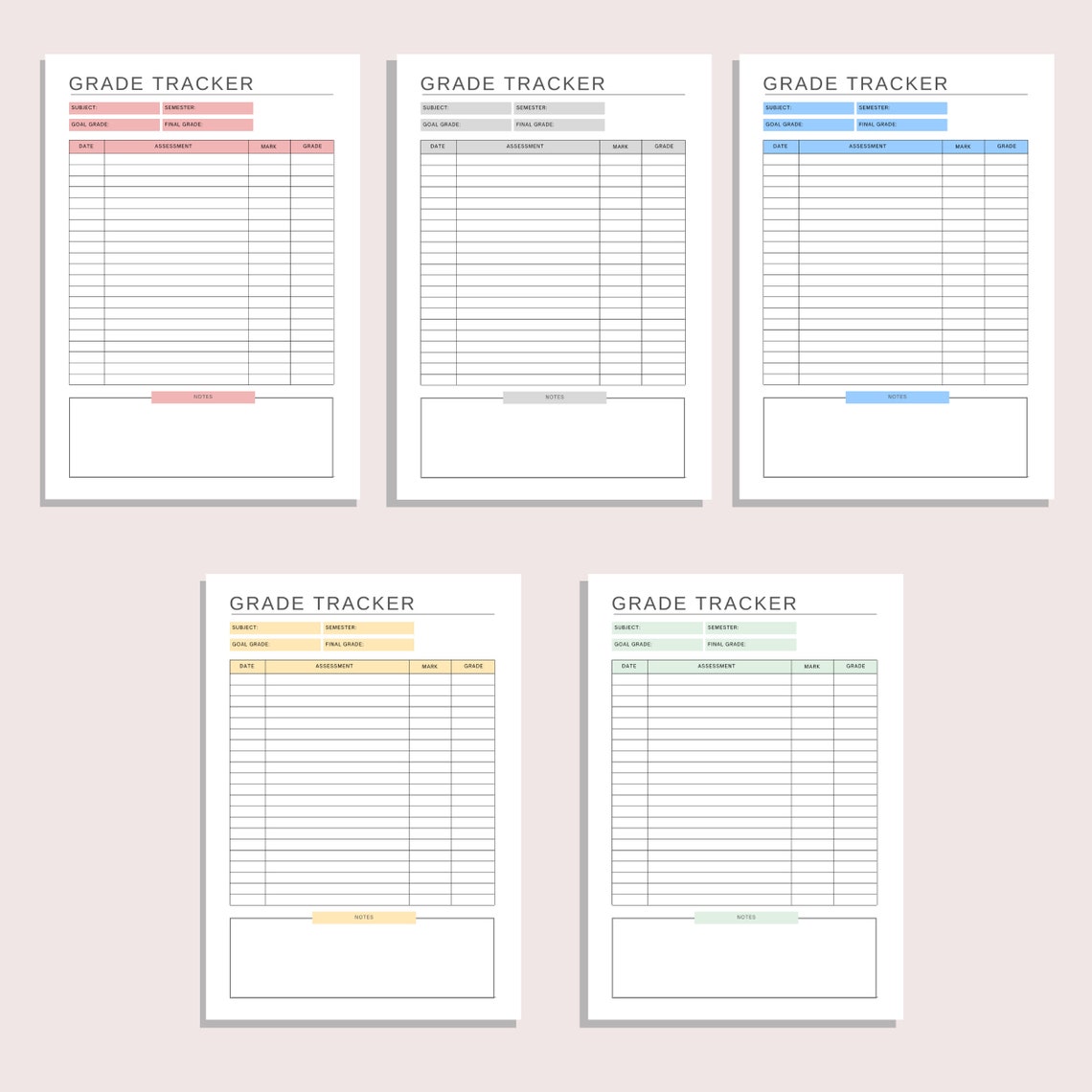 Grade Tracker | Printable Assignment Log | Student Grade Sheet ...