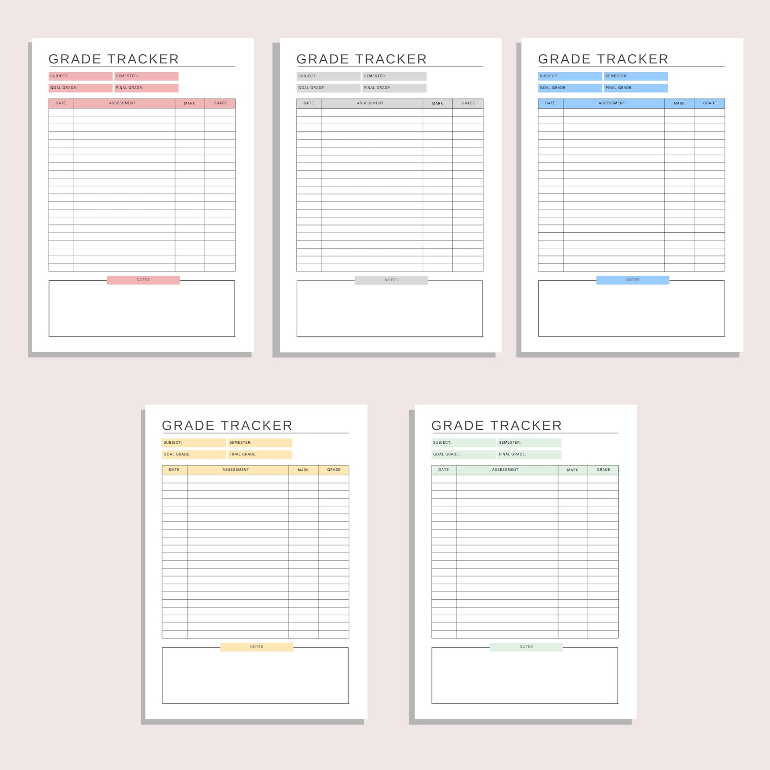 Grade Tracker | Printable Assignment Log | Student Grade Sheet ...