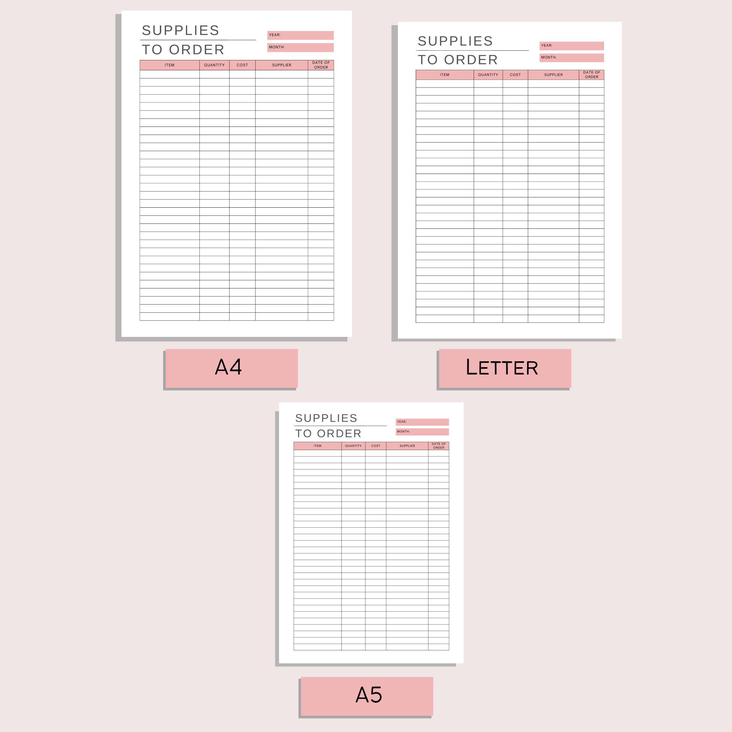 Business Inventory Tracker Printable | Supply Order Form | Product ...