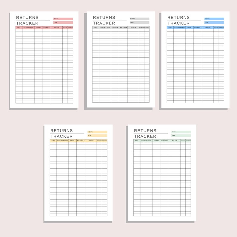 Returns Tracker | Printable Online Business Return Sheet | Sales ...