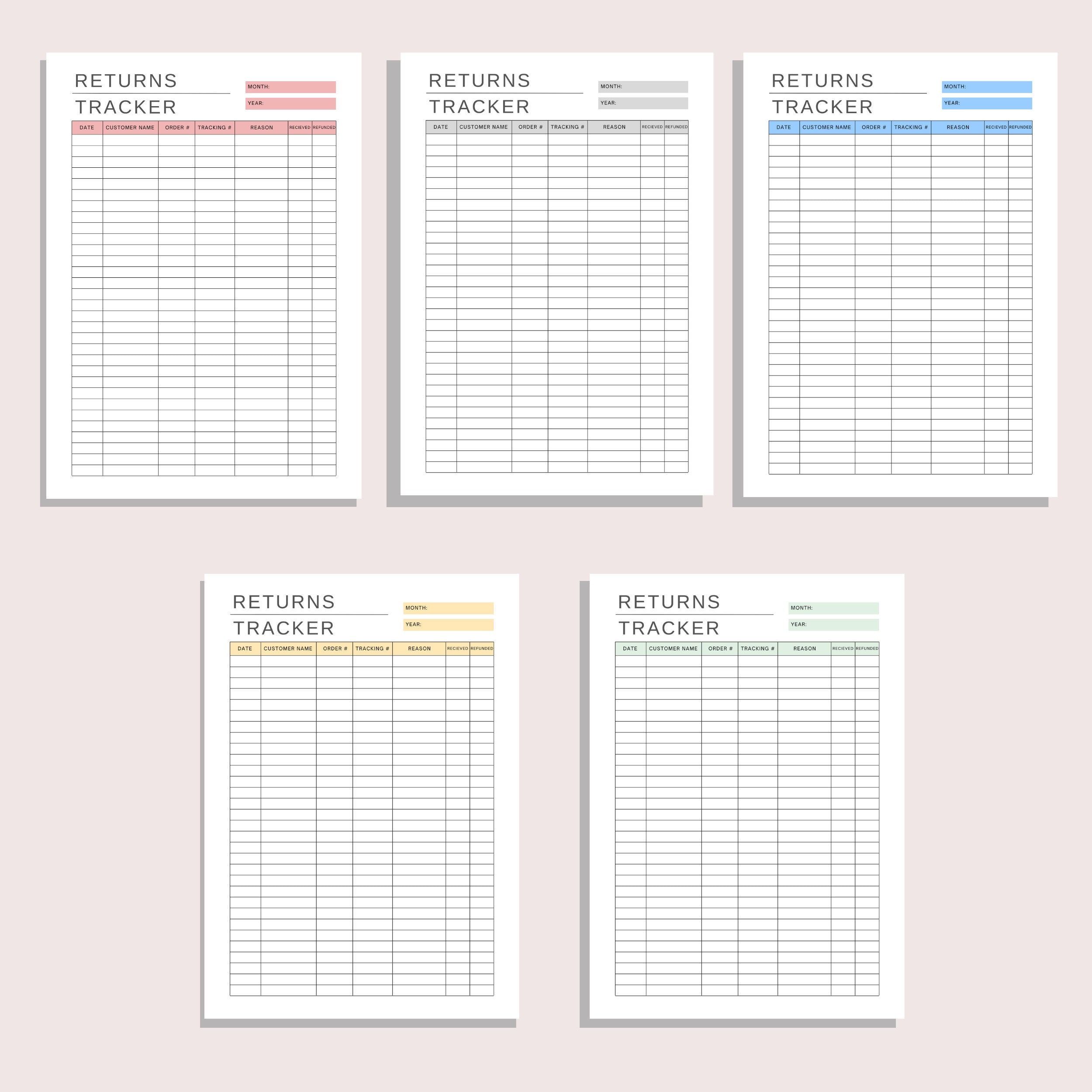 Returns Tracker | Printable Online Business Return Sheet | Sales ...
