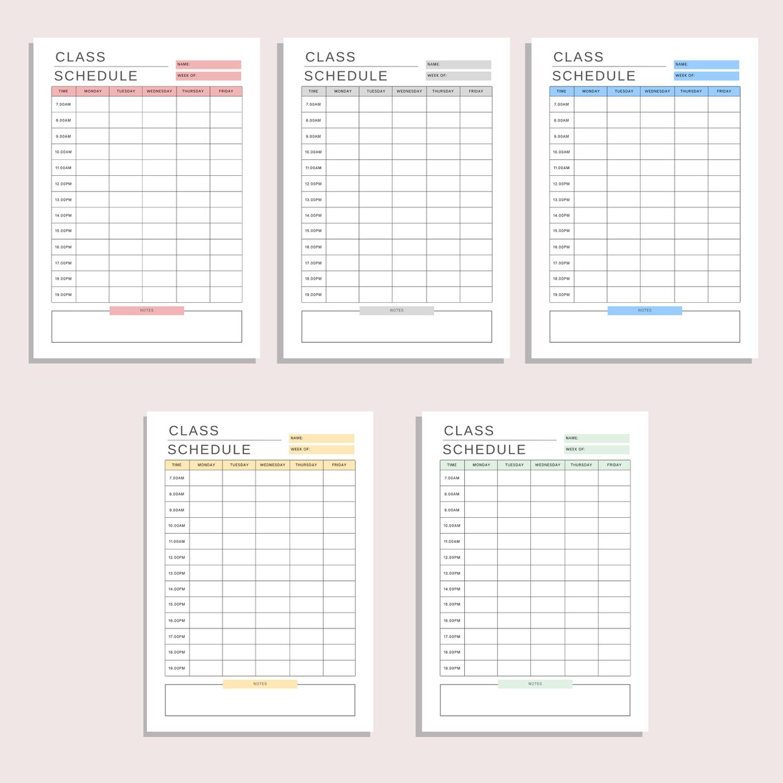 Class Schedule | Printable Class Timetable | Weekly School Classes ...