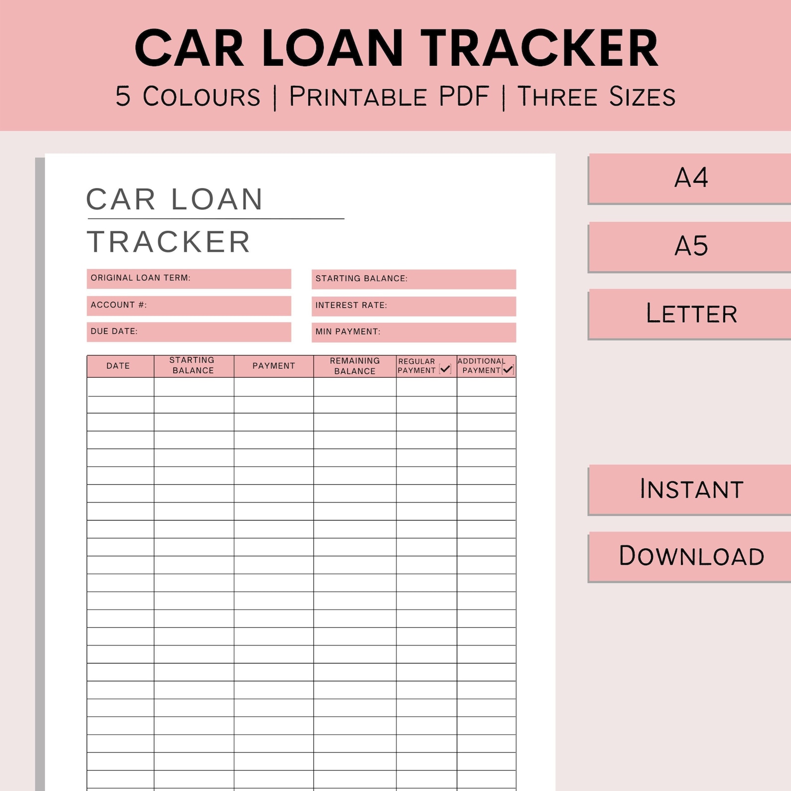 Car Loan Payment Tracker | Auto Debt Payoff Tracker | Printable Debt ...