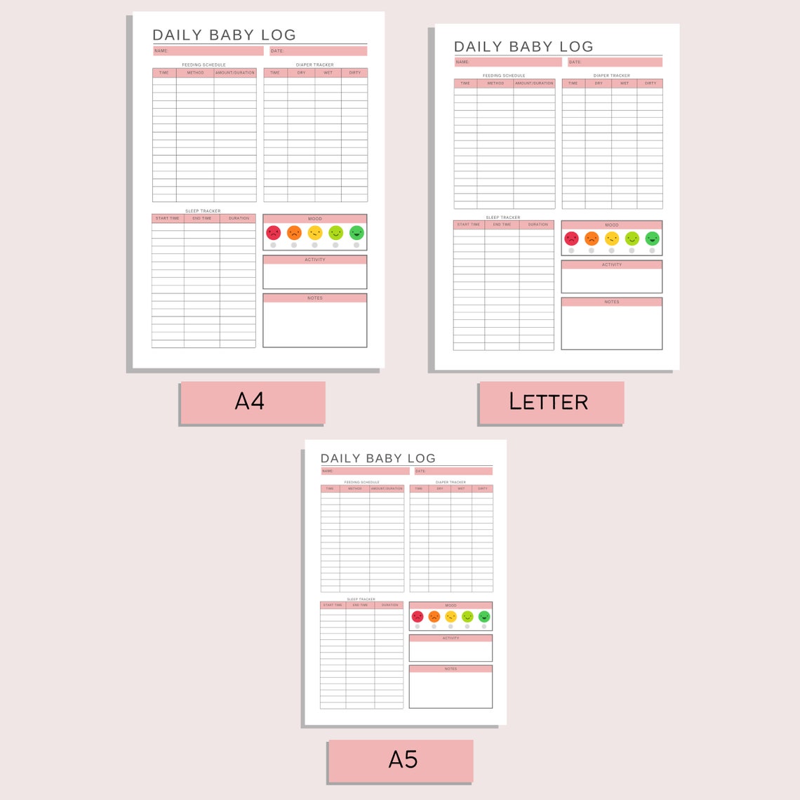 Daily Baby Log | Printable Newborn Tracker | Nursing Log | Babysitter ...