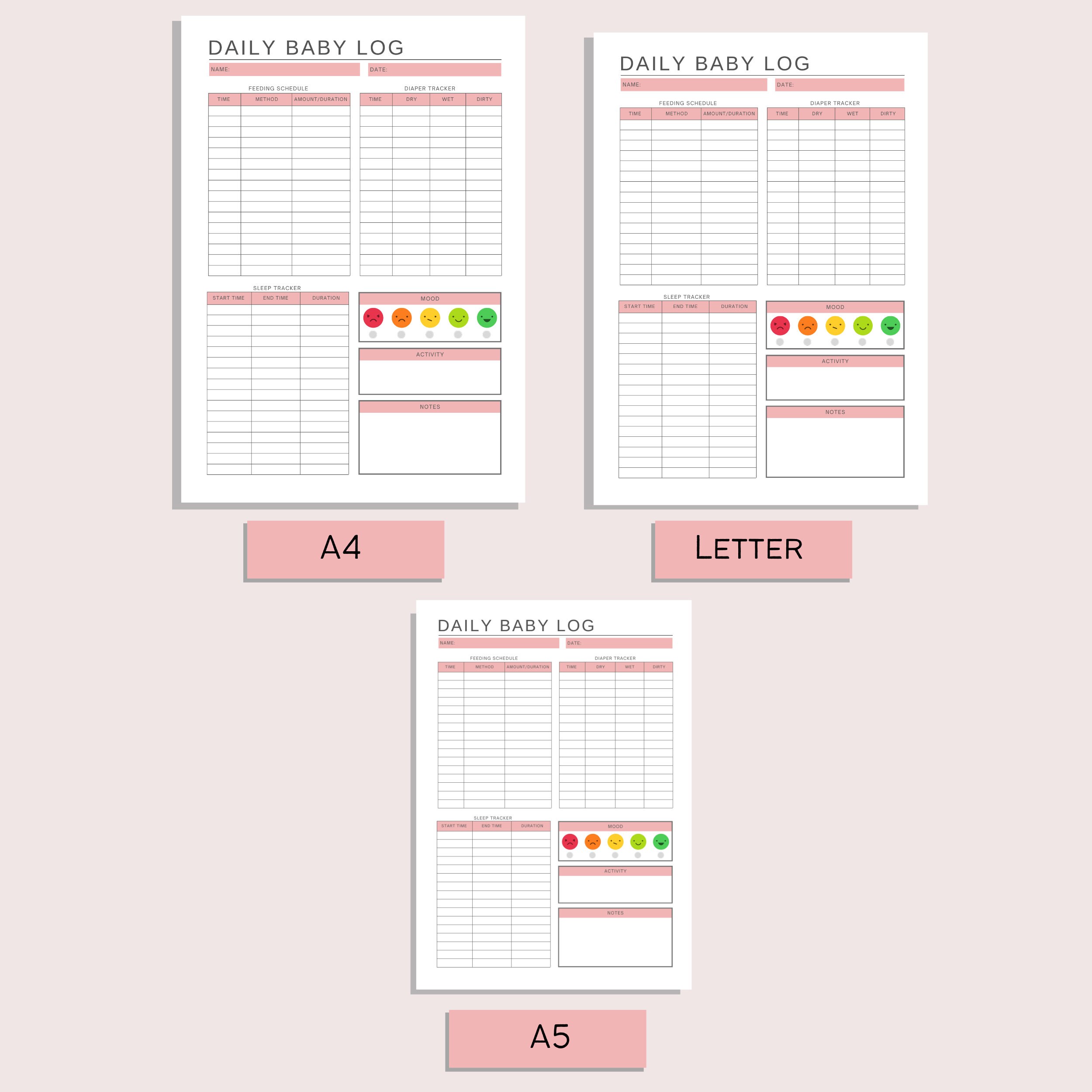 Daily Baby Log | Printable Newborn Tracker | Nursing Log | Babysitter ...