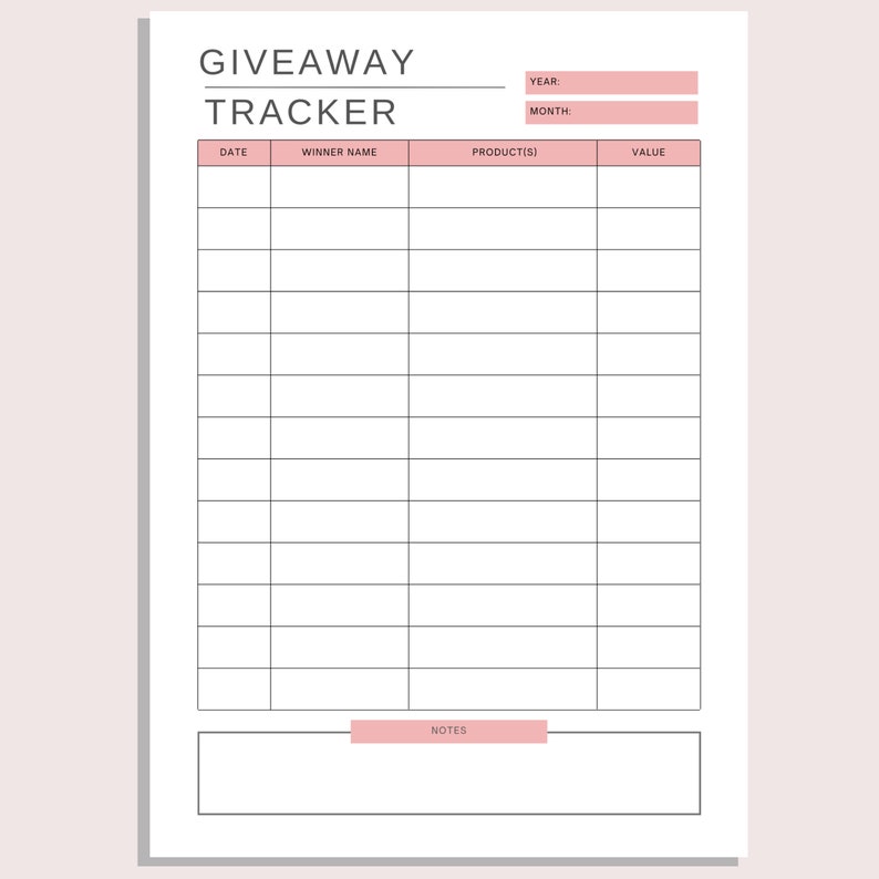 Giveaway Tracker | Printable Social Media Planner | Social Media ...