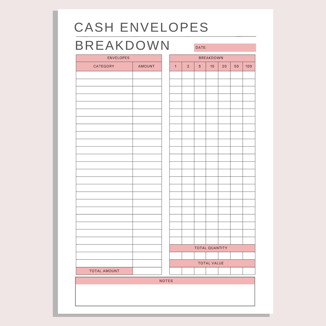 Cash Envelope Breakdown, Printable Budget Tracker, Budget by Paycheck ...