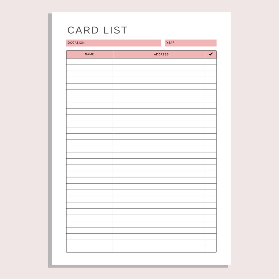 Printable Card List, Greeting Card Tracker, Birthday Thank You List ...