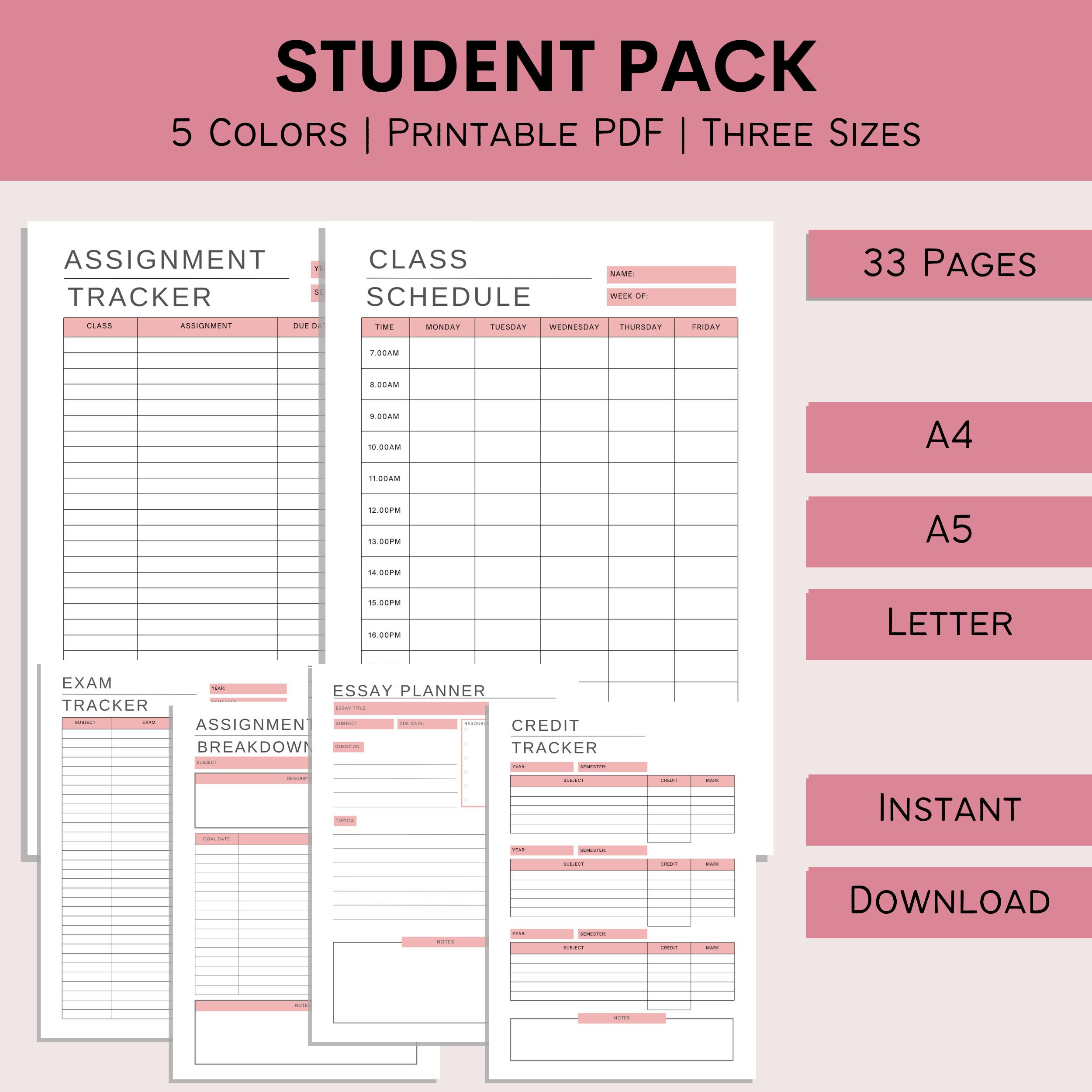 Student Planner Pack Printable Study Plan University - Etsy