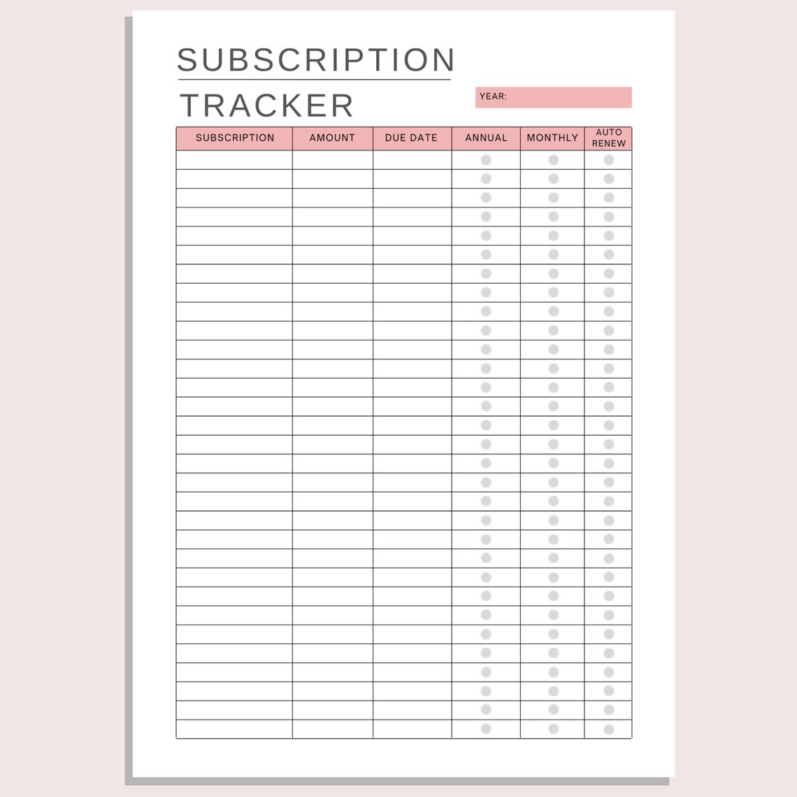 Subscription Tracker | Printable Expense Tracker | Subscription Log ...