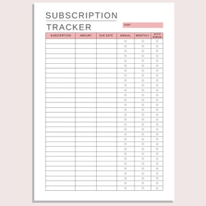 Subscription Tracker | Printable Expense Tracker | Subscription Log ...