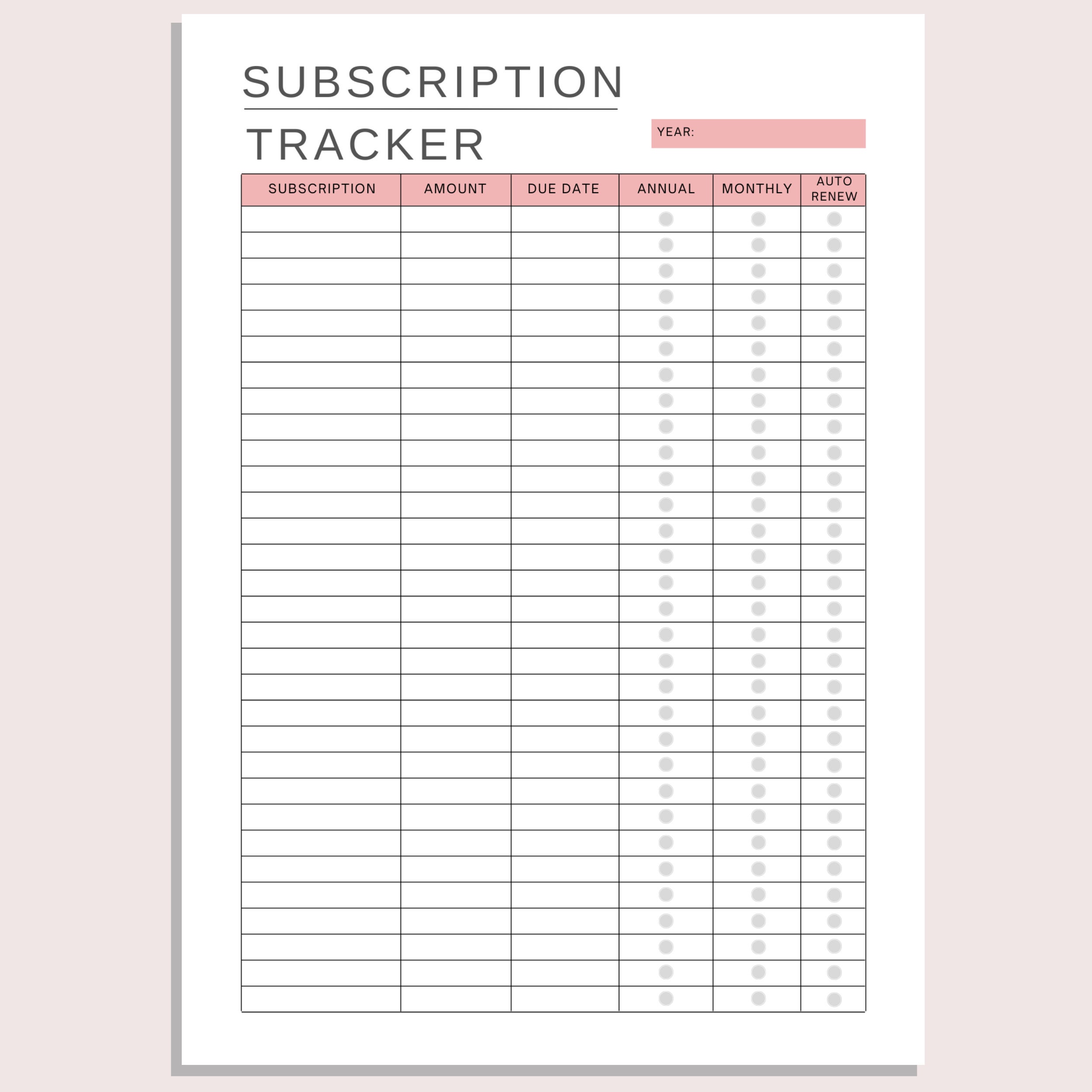 Subscription Tracker | Printable Expense Tracker | Subscription Log ...