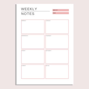 Weekly Notes Sheet, to Do Checklist, Printable Daily Notes, Note Taking ...