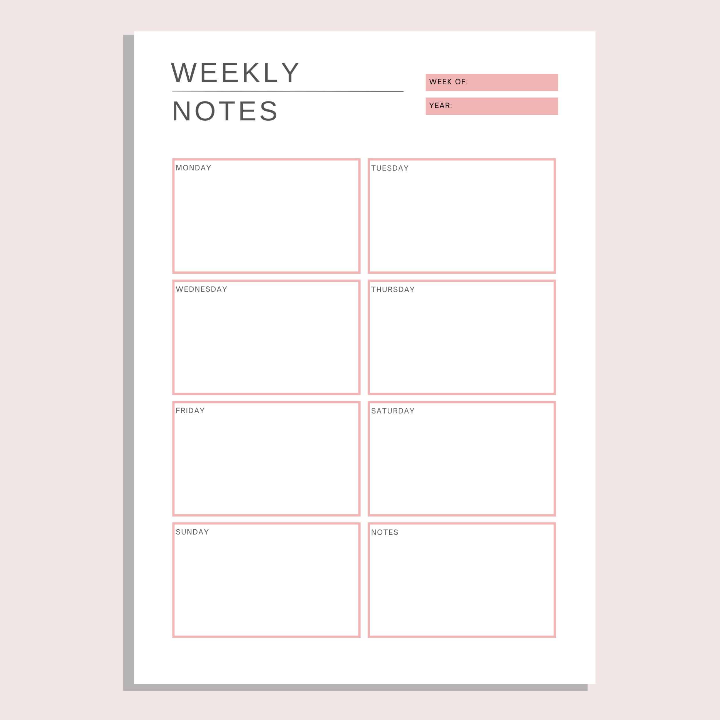 Weekly Notes Sheet, to Do Checklist, Printable Daily Notes, Note Taking ...