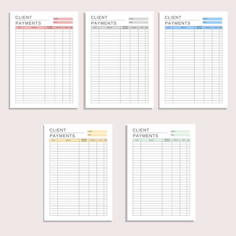 Client Payment History | Printable Client Log | Small Business Finance ...
