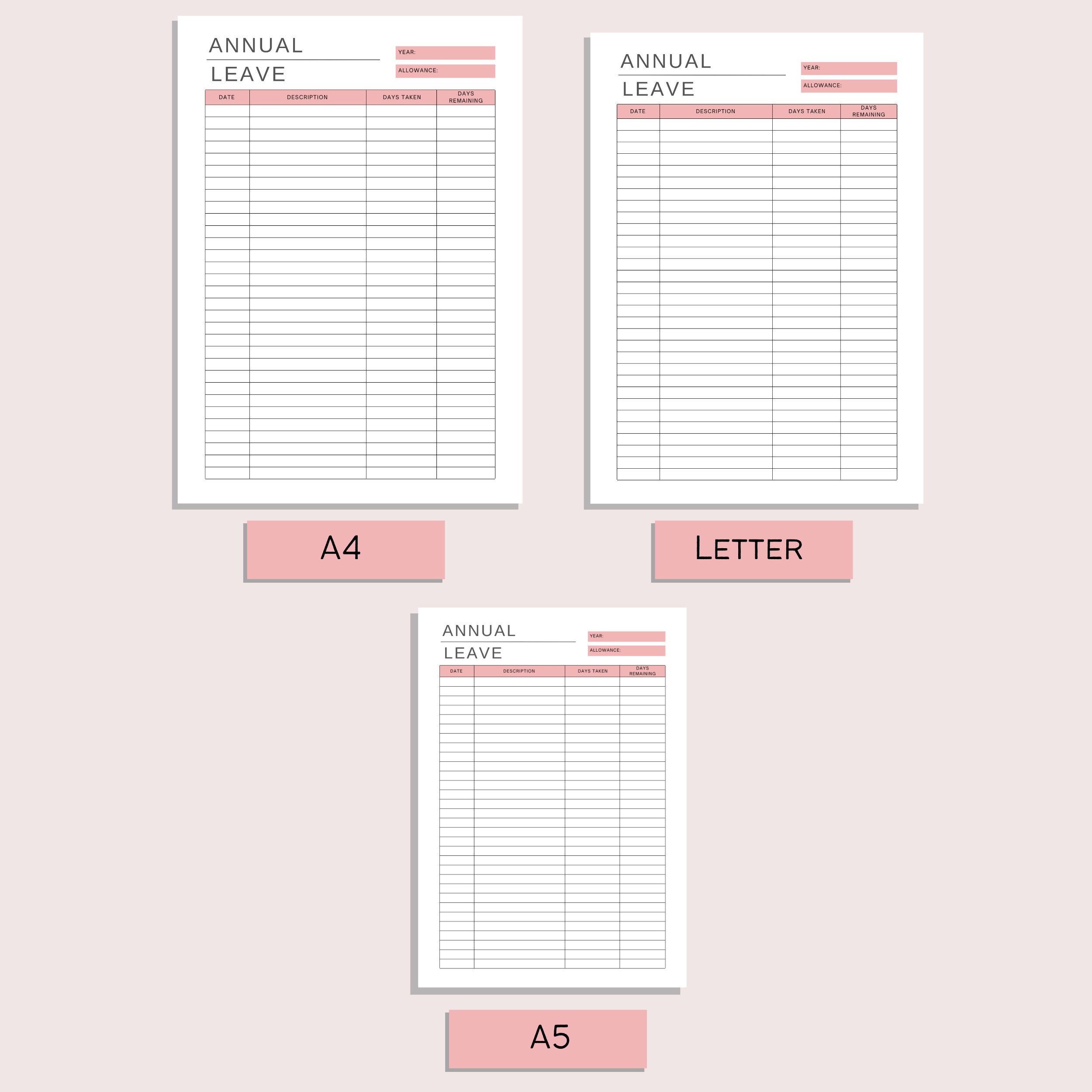 Annual Leave Tracker | Holiday Log | Printable Work Holiday Track ...