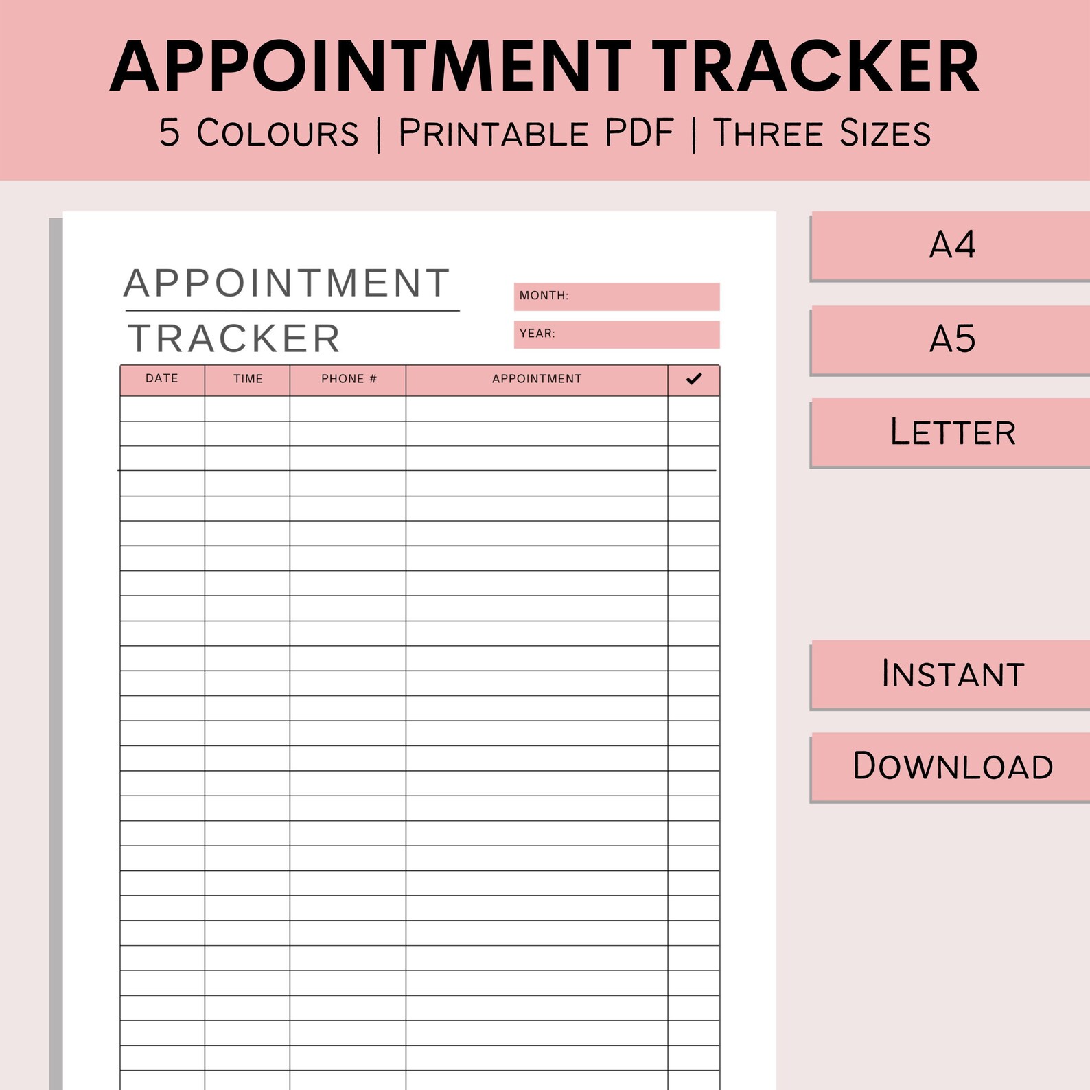Appointment Tracker, Appointment Organiser, Client Log, Printable ...
