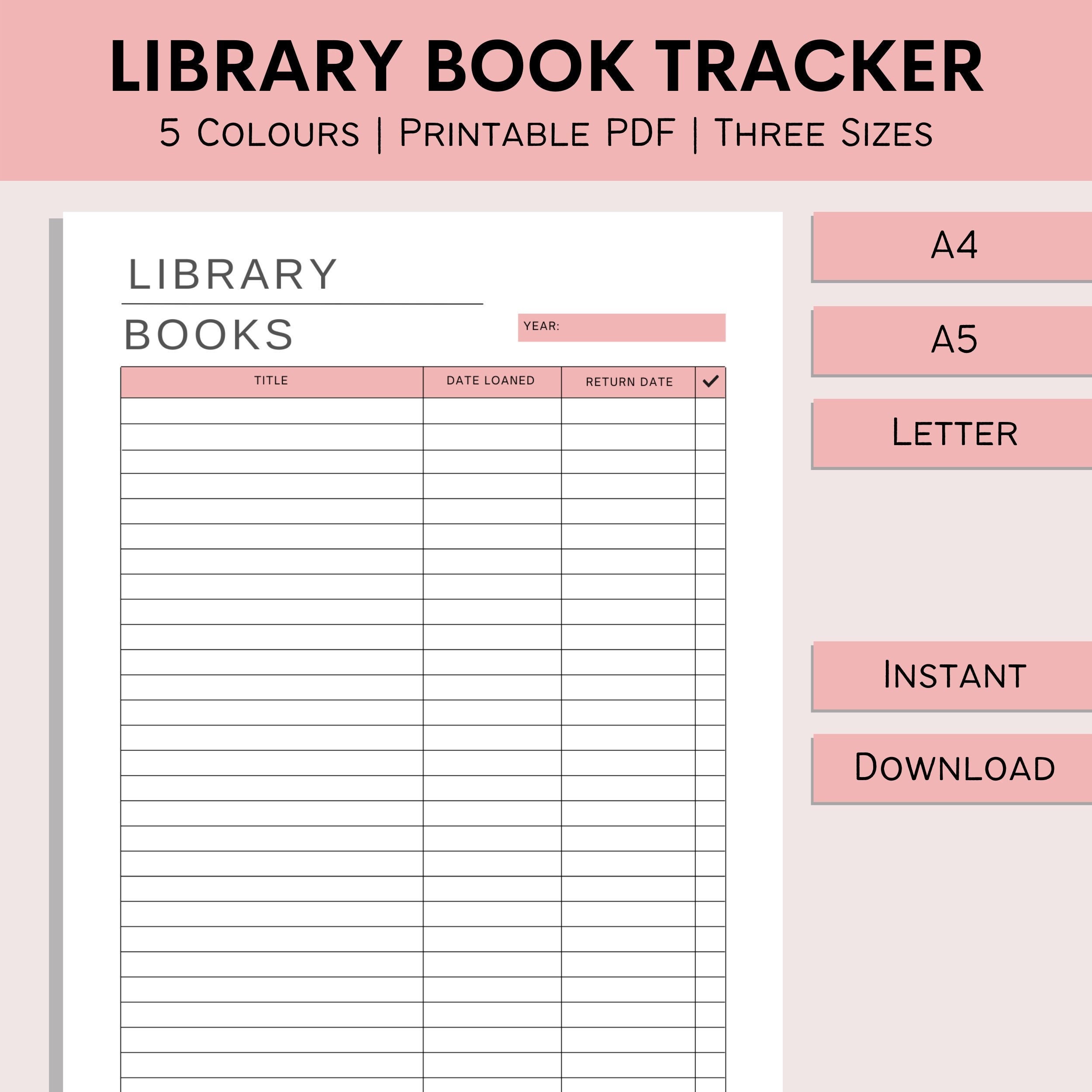 Library Book Tracker | Printable Library Planner | Book Journal ...