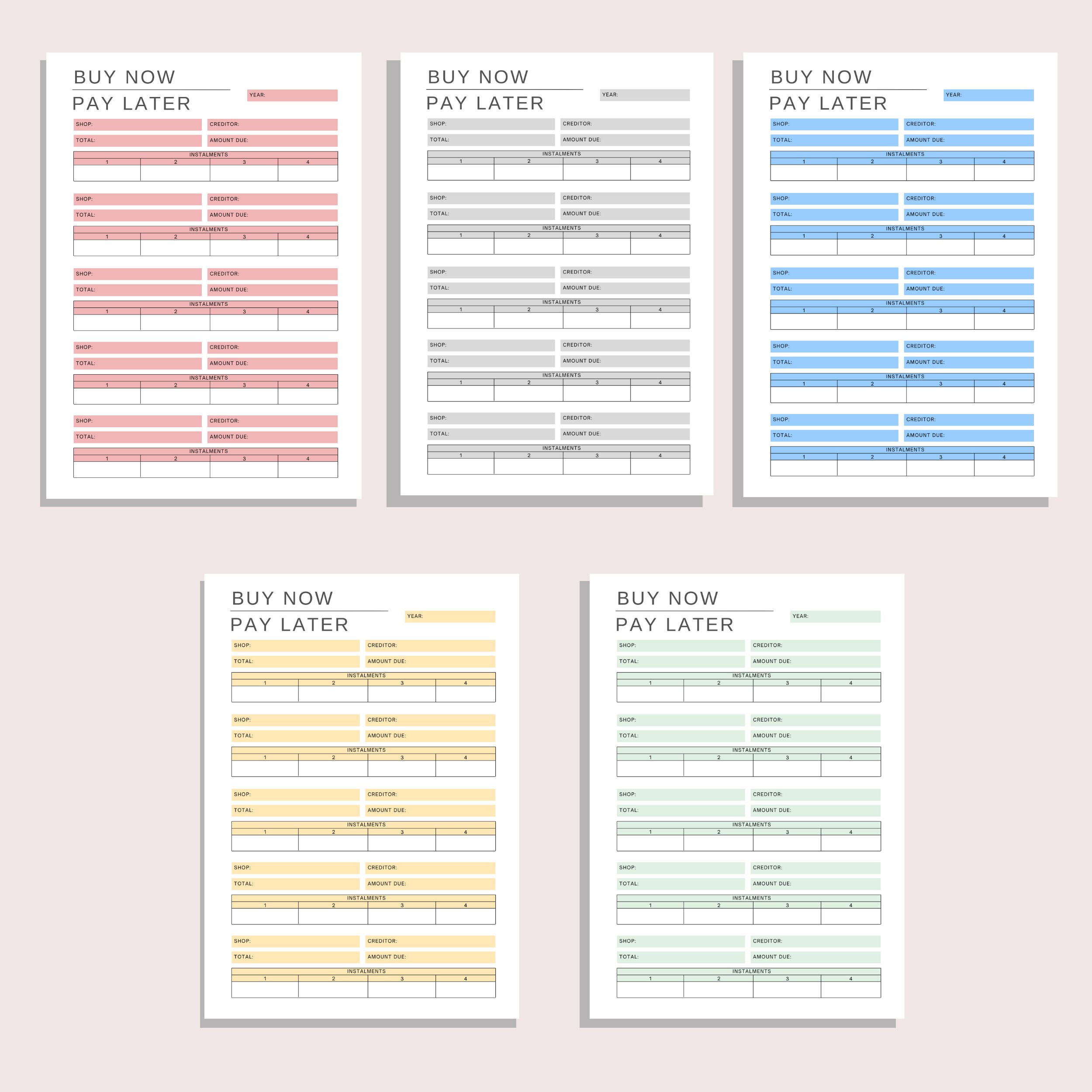 Buy Now Pay Later Tracker | Afterpay Finance Planner | Budget Planner ...