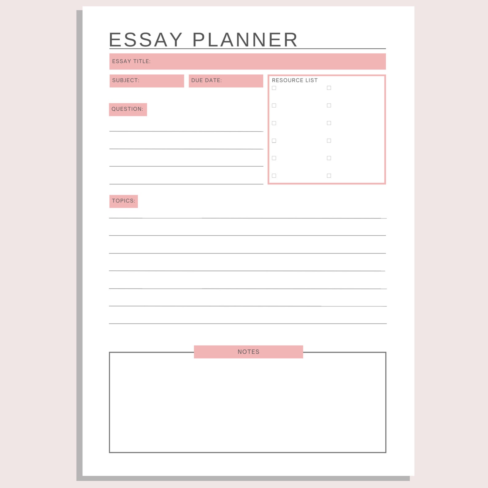 Essay Planner | Printable College Plan | University Essay Prep ...