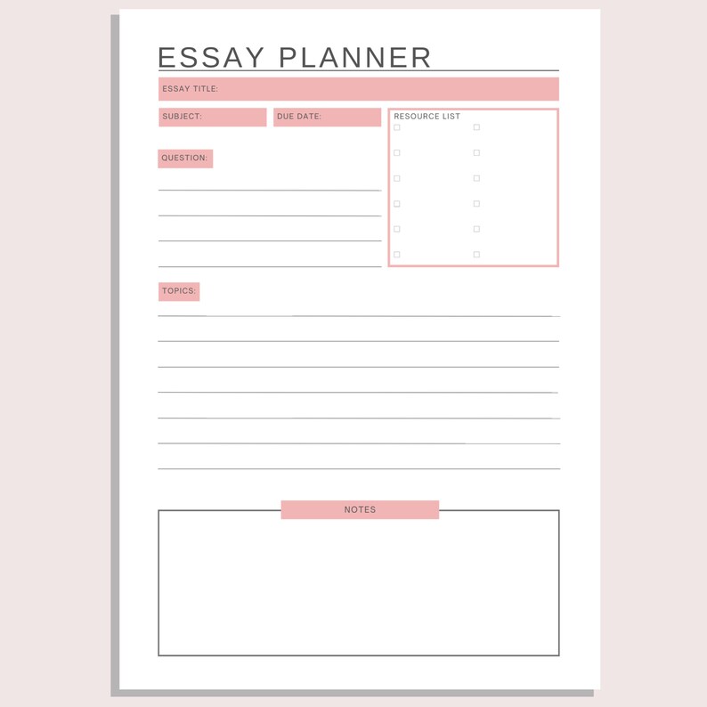 Essay Planner | Printable College Plan | University Essay Prep ...