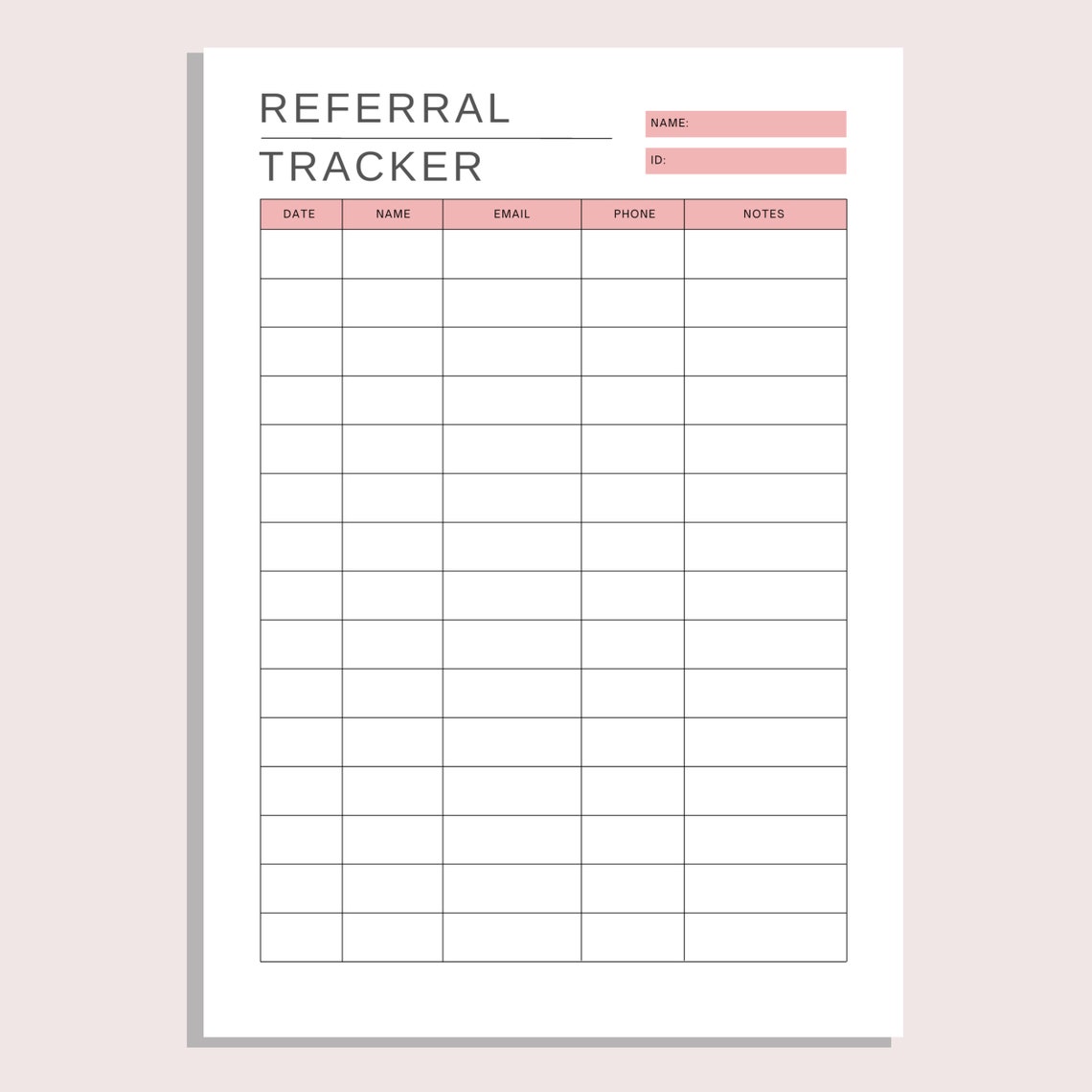 Referral Tracker | Printable Client Referral Sheet | Lead Tracker ...