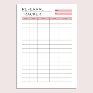Referral Tracker | Printable Client Referral Sheet | Lead Tracker ...