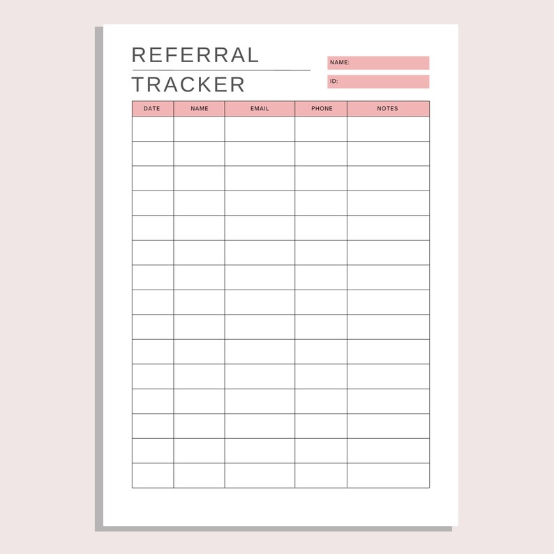 Referral Tracker | Printable Client Referral Sheet | Lead Tracker ...