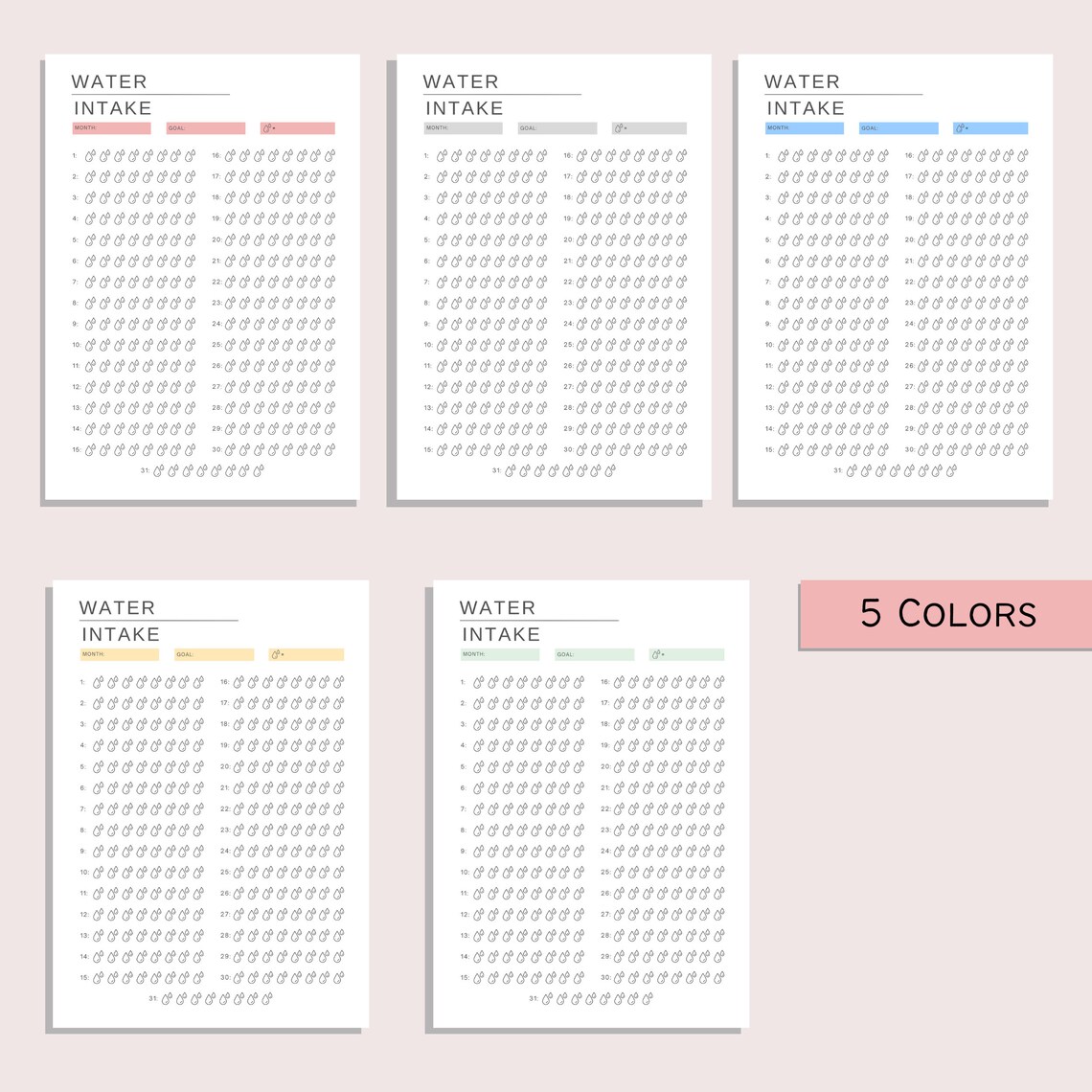 Water Intake Tracker | Monthly Hydration Printable | Water Journal ...