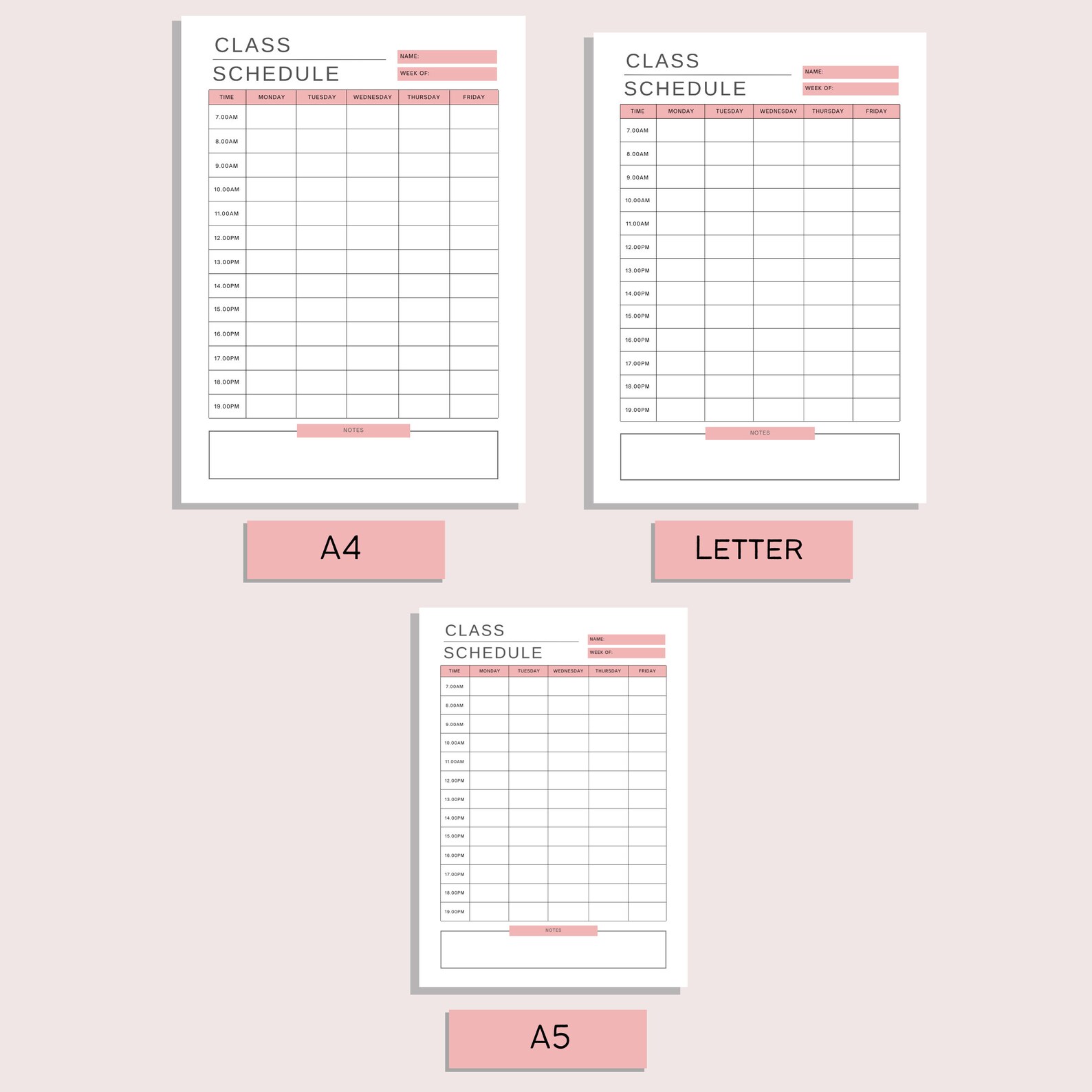 Class Schedule | Printable Class Timetable | Weekly School Classes ...