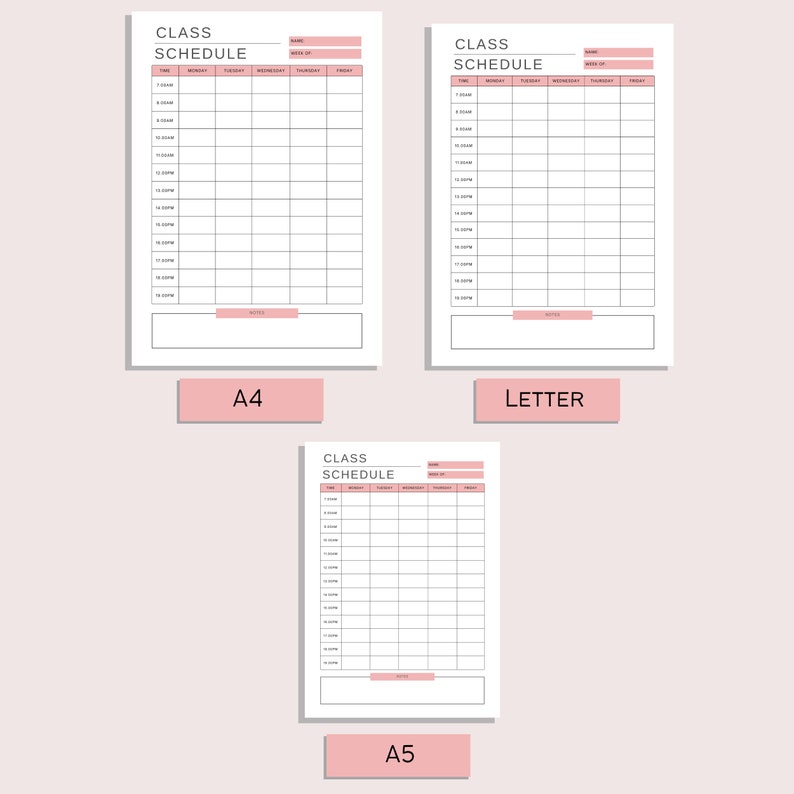 Class Schedule | Printable Class Timetable | Weekly School Classes ...