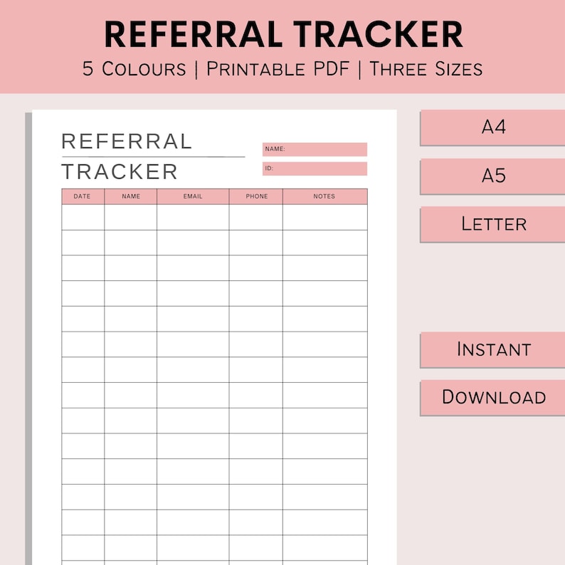 Referral Tracker | Printable Client Referral Sheet | Lead Tracker ...