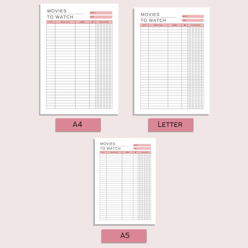 Movie Tracker Printable | TV Series Journal | Television and Film ...