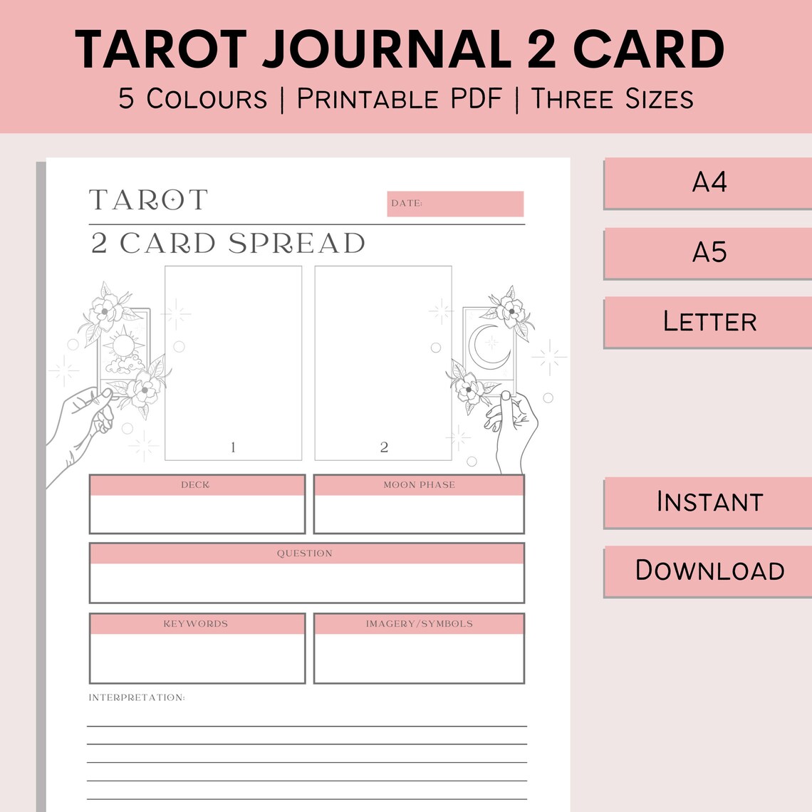 Tarot Journal Printable | 2 Card Spread | Tarot Daily Diary | Witchy ...