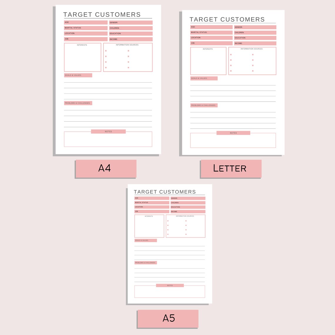 Target Customer Profile | Printable Client Tracking Sheet | Customer ...