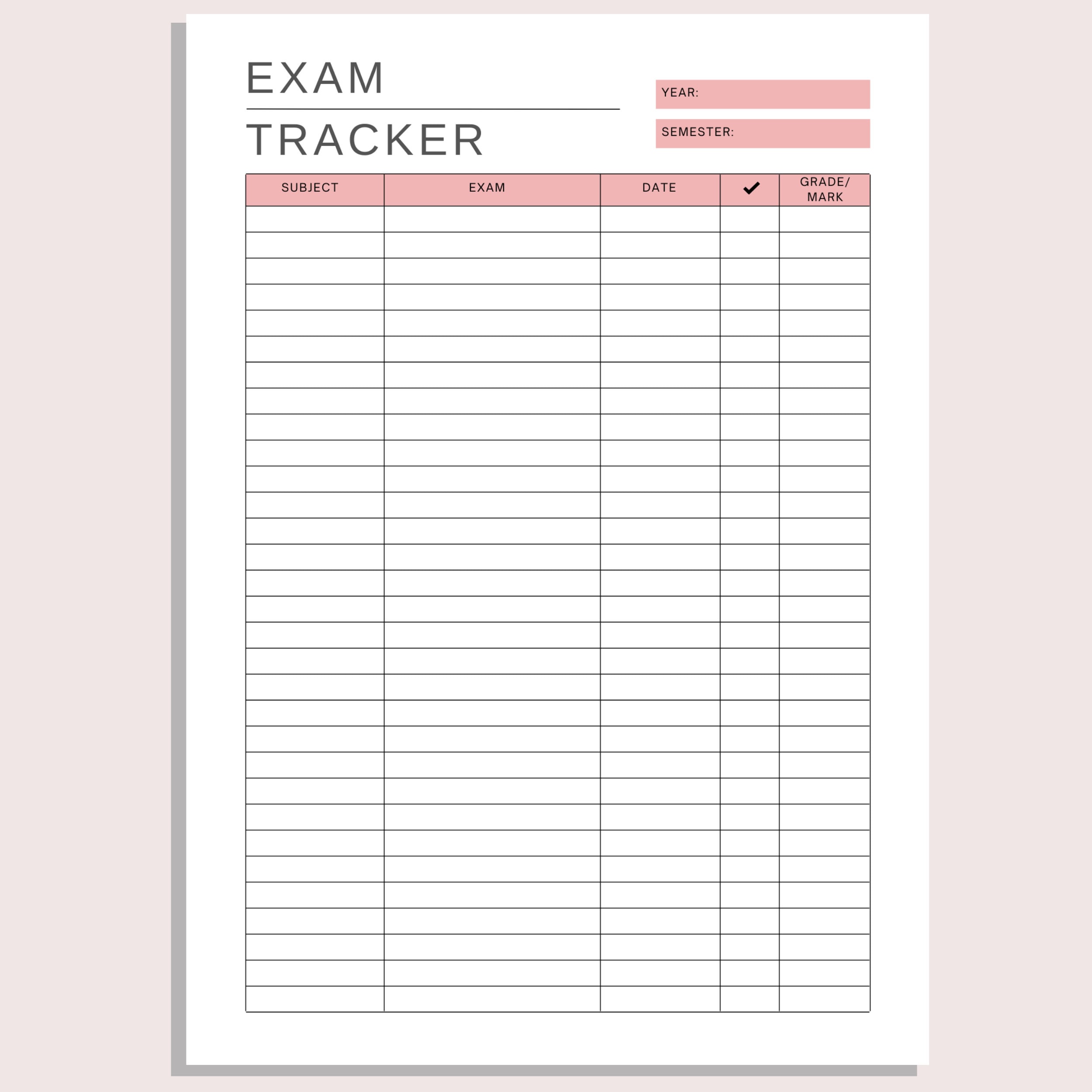 Exam Tracker | Printable College Exam Log | University Assessment ...