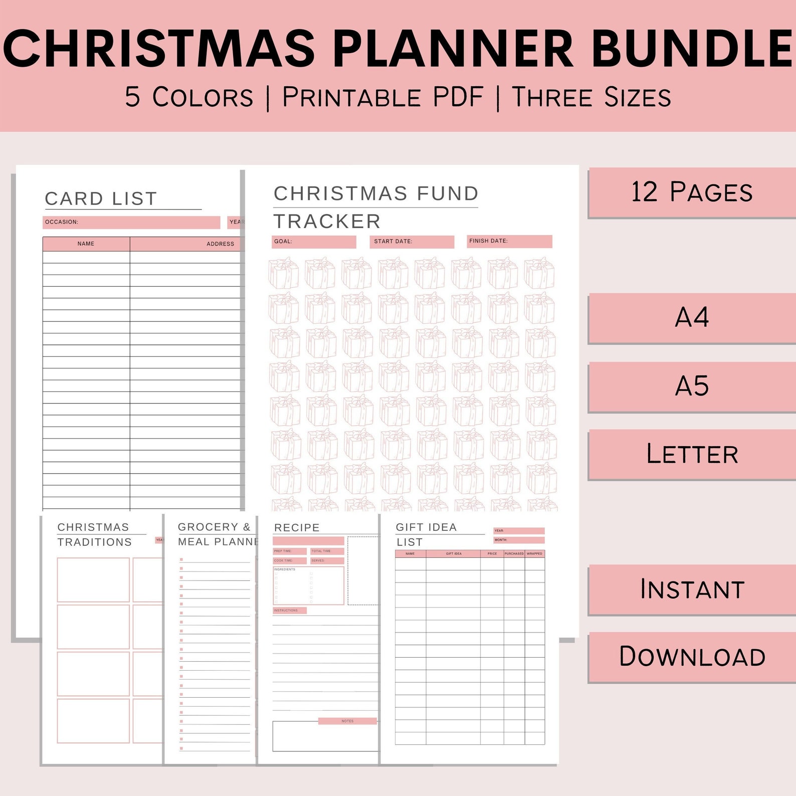 Printable Christmas Planner Bundle Christmas Day Schedule Gift Ideas ...