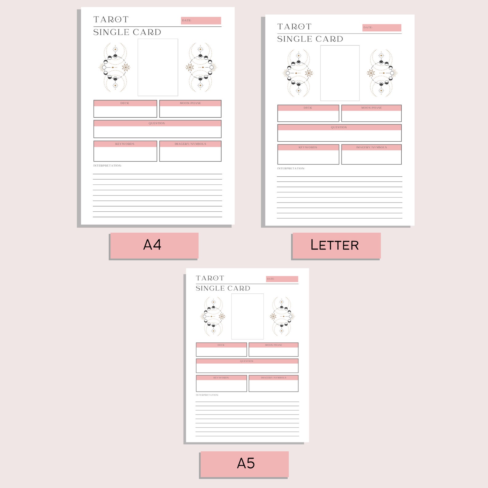 Tarot Journal Printable | Single Card Reading | Tarot Daily Diary ...