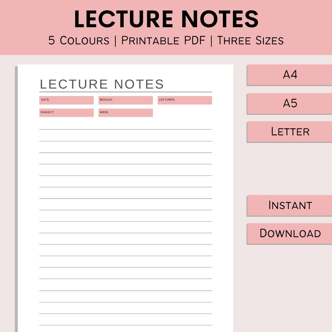 Lecture Notes | Printable Note Paper | Student Note Taking | College ...