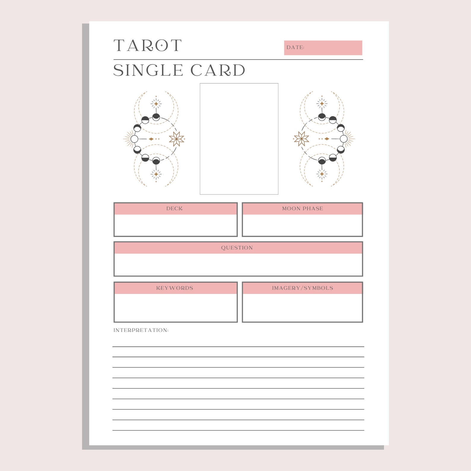 Tarot Journal Printable | Single Card Reading | Tarot Daily Diary ...