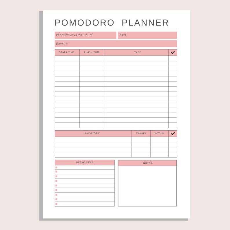 Pomodoro Planner | Printable Productivity Planner | Student Project ...