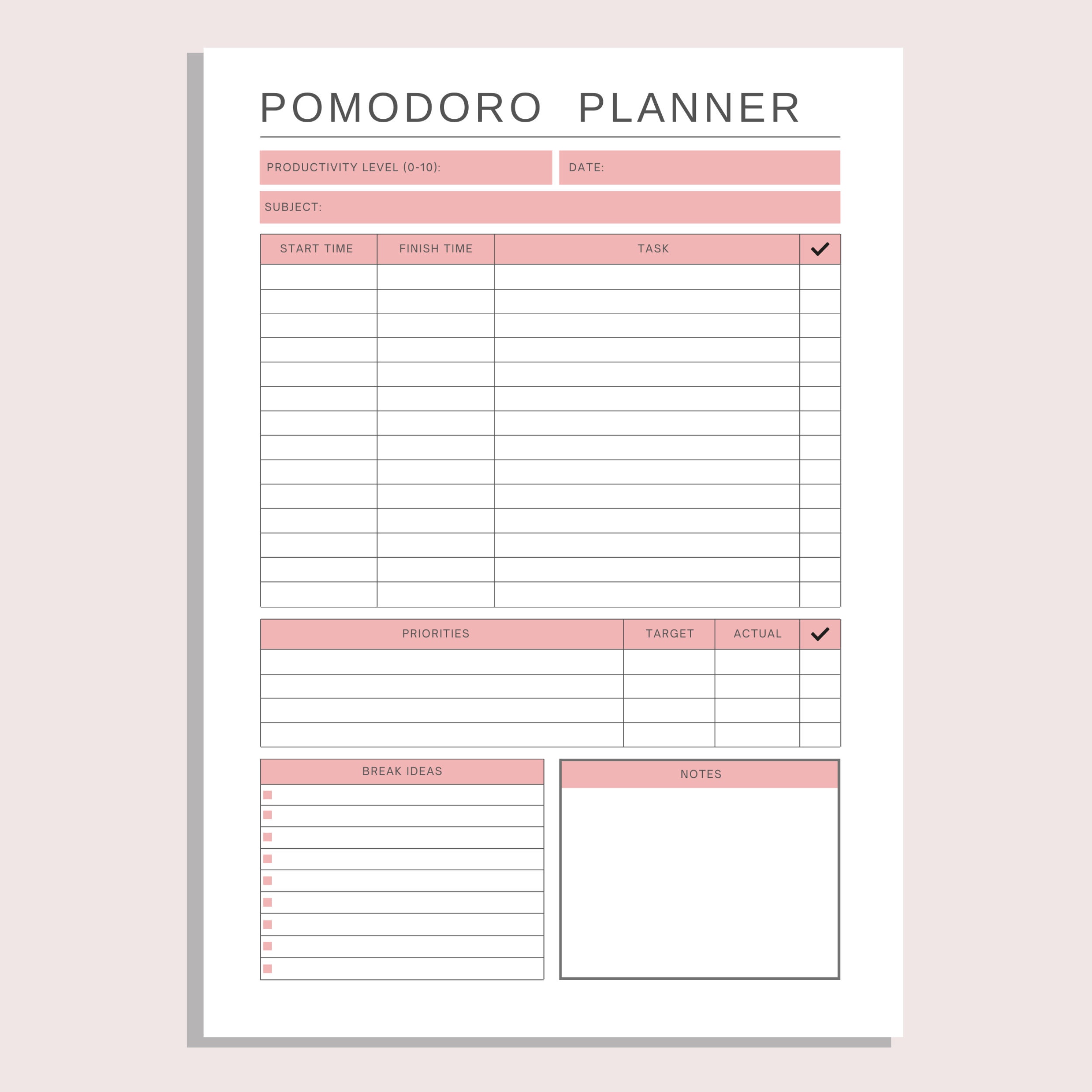 Pomodoro Planner | Printable Productivity Planner | Student Project ...