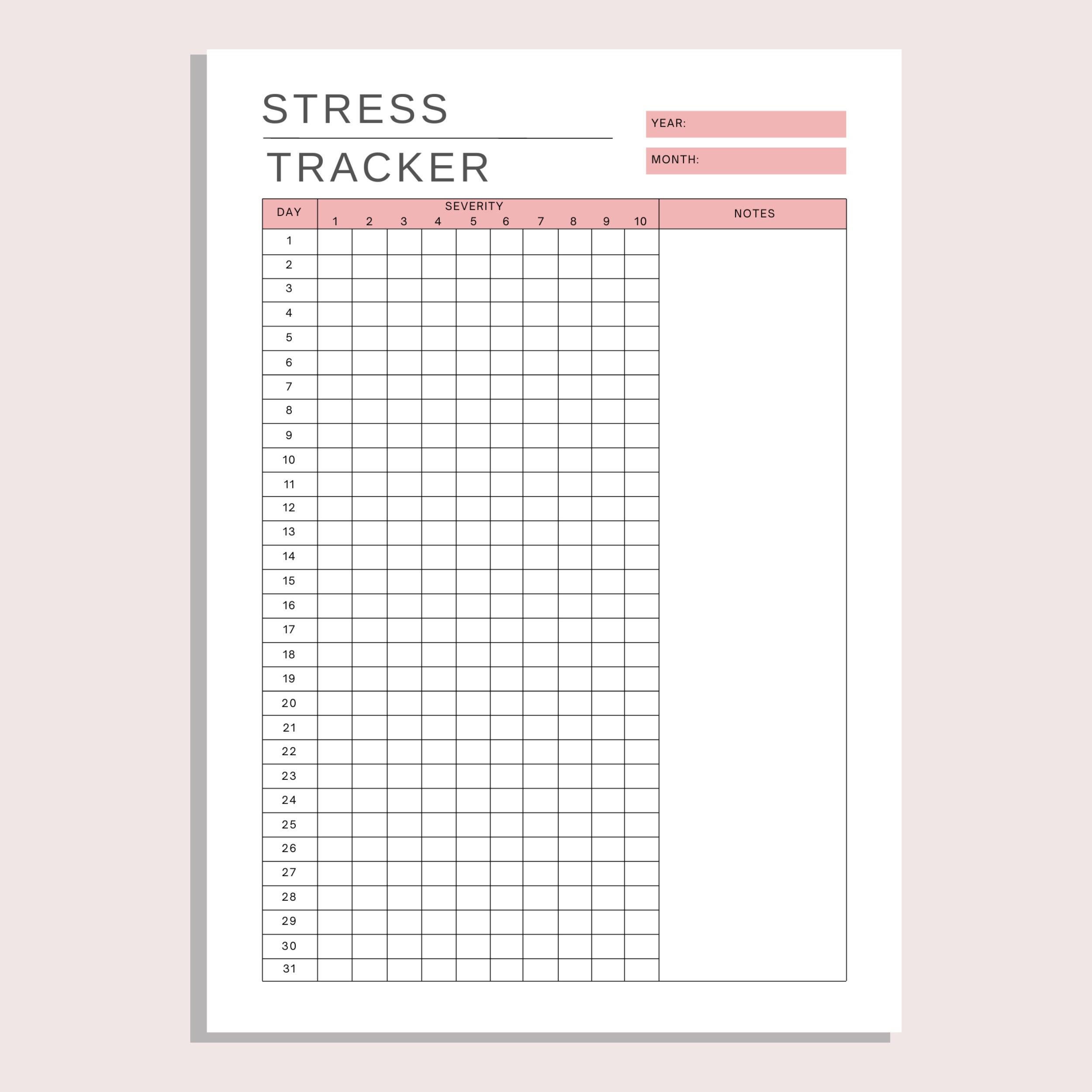 Stress Tracker Printable | Wellness Planner | Mental Health Care ...