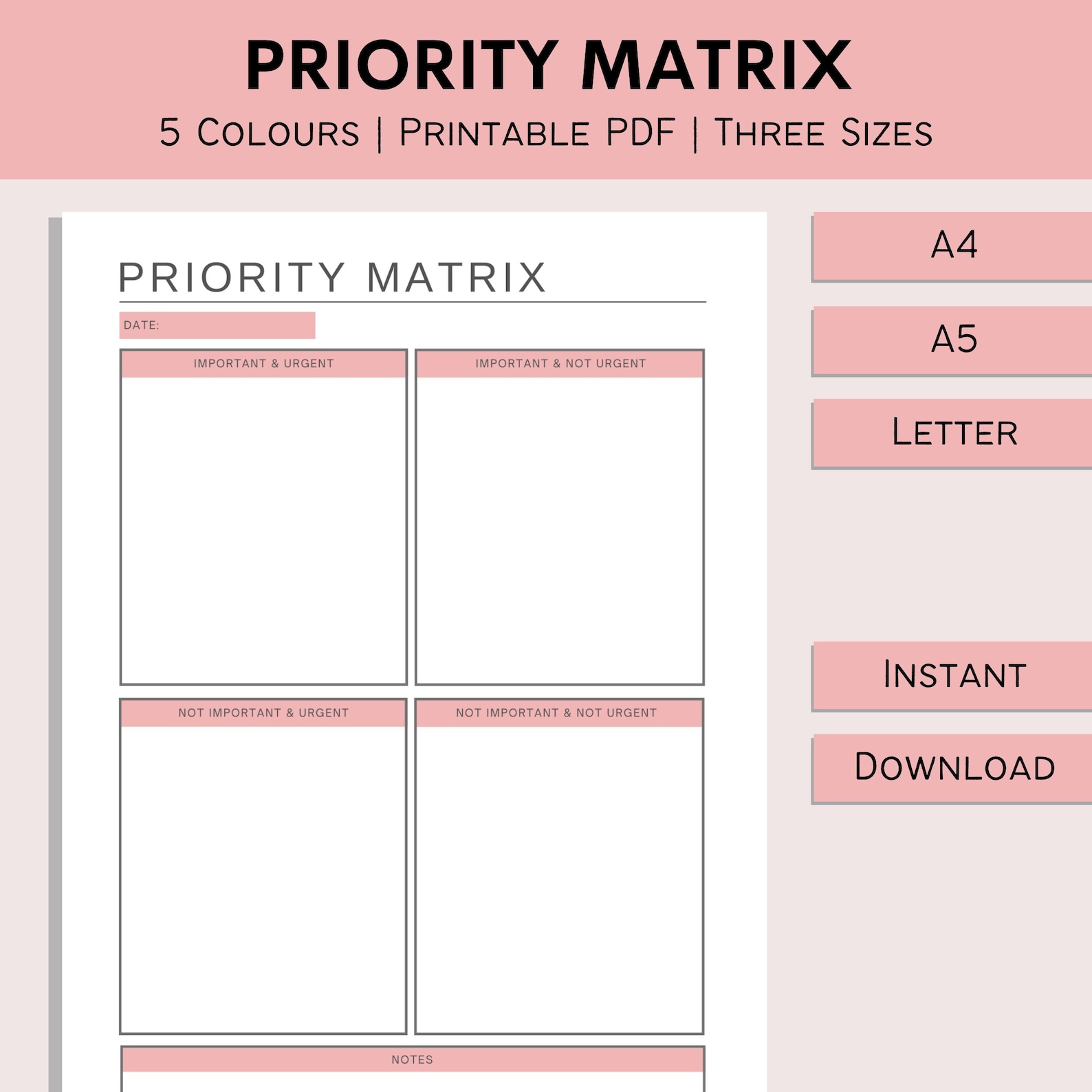 Priority Matrix Printable | Daily Task Planner | Eisenhower Matrix ...