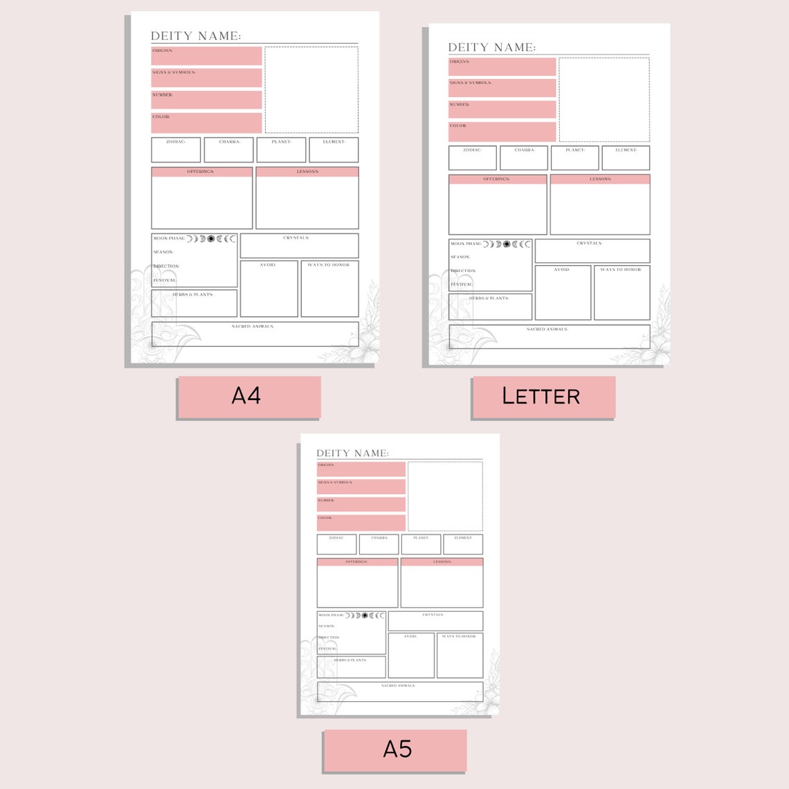Deity Grimoire Worksheet Printable Book of Shadows Page Pagan God ...