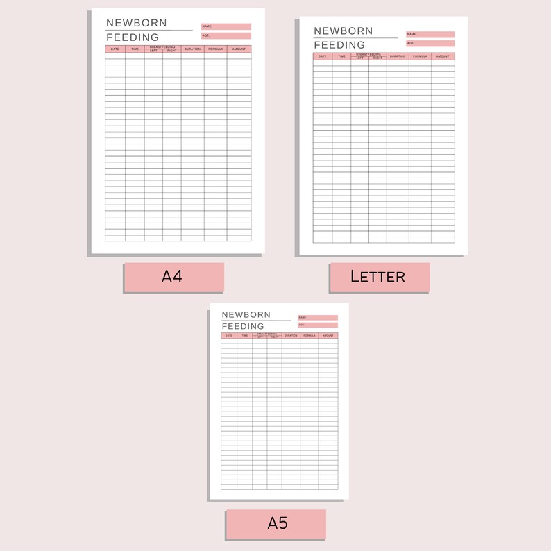 Newborn Feeding Log | Printable Baby Food Tracker | New Mom Planner ...