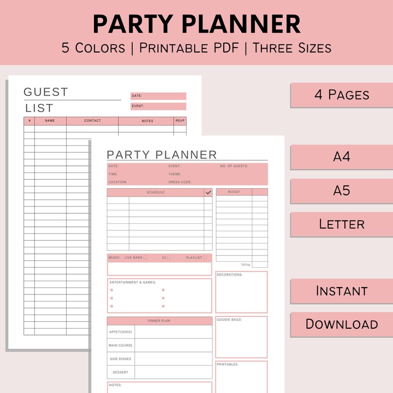 Party Planner | Printable Birthday Party Plan | Event Tracker Sheet ...